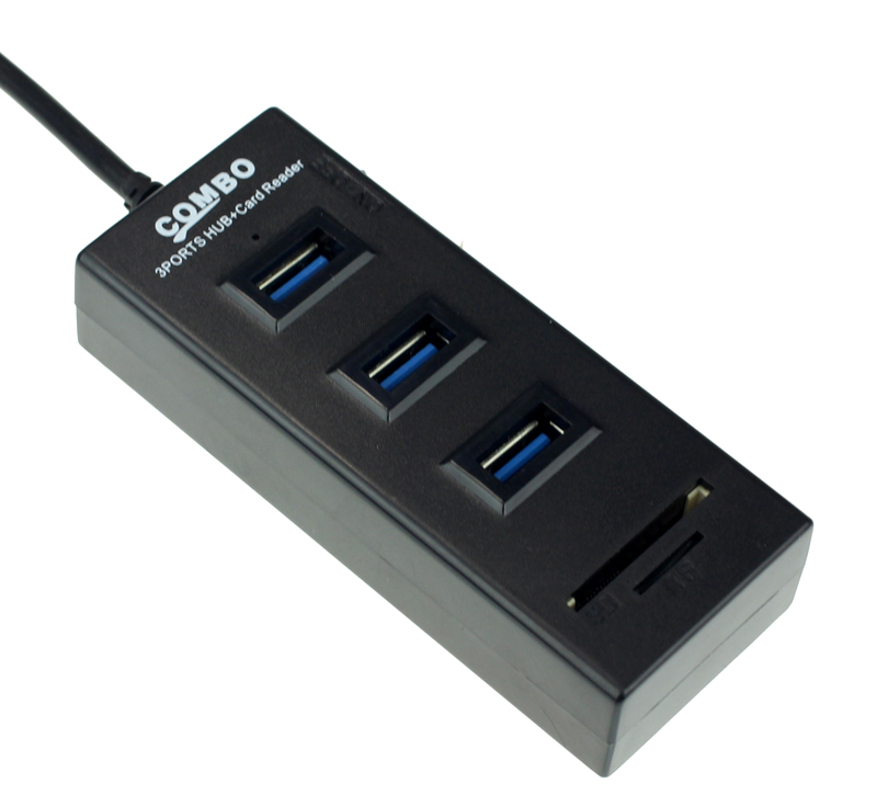 Usb Hub 3 Port Card Reader Combo Black
